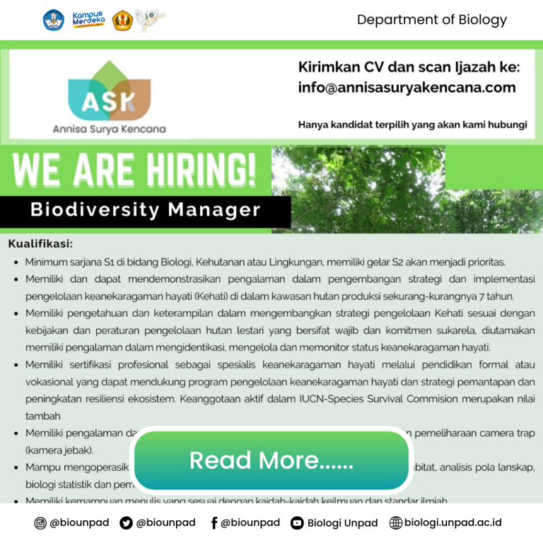 Job Vacancy: Biodiversity Manager at Annisa Surya Kencana – Departemen ...
